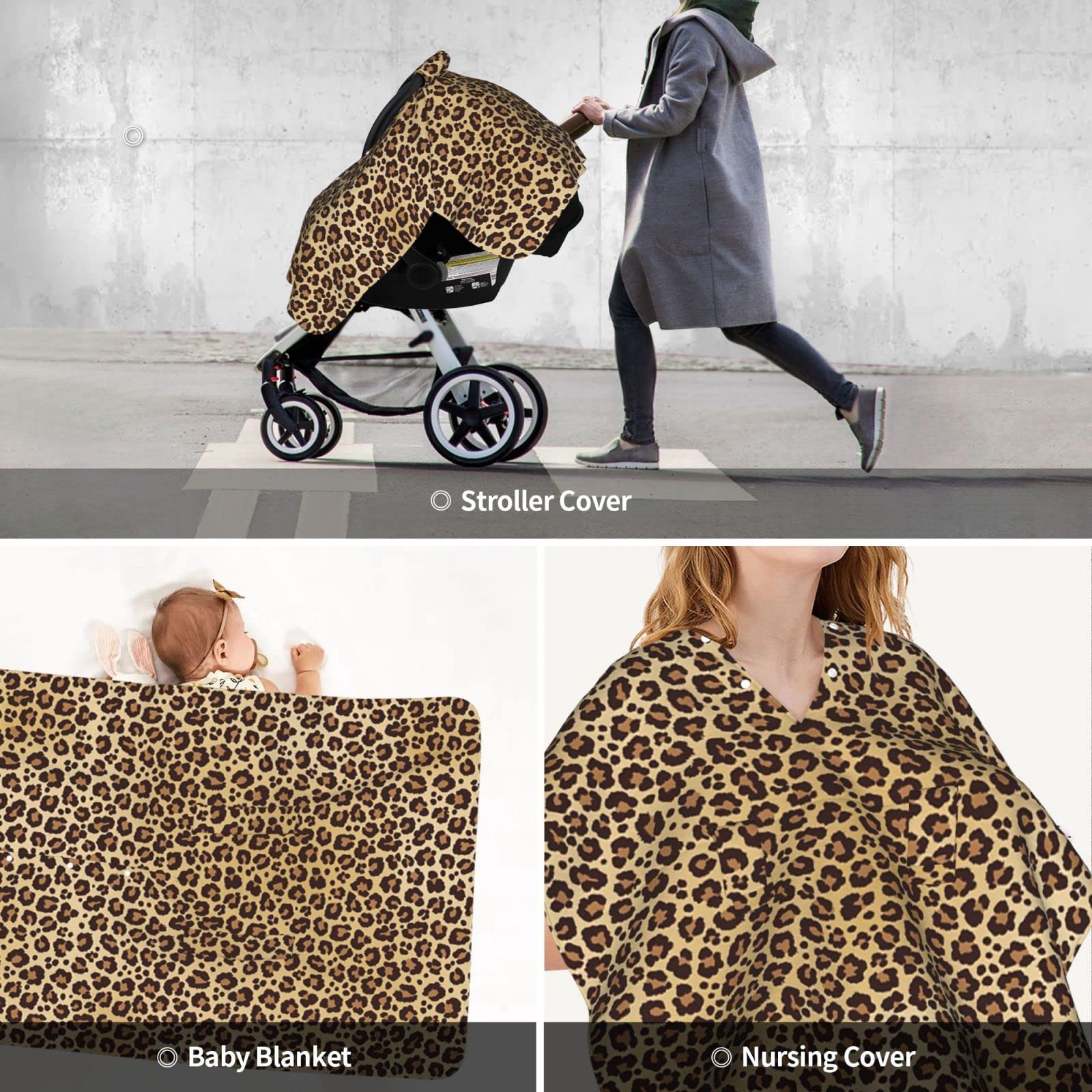 KiuLoam Animal Leopard Cheetah Print Baby Car Seat Canopy, Nursing Cover Breastfeeding Scarf, Stretchy Soft Breathable Infant Carseat Cover for Babies Boys Girls