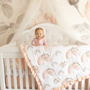 Noisy Mouse - Boho Rainbow, Premium, 100% Organic Cotton 4-Piece Baby Nursery Bedding Crib Set | Baby Comforter | 2 X Fitted Crib Sheets | Crib Skirt (Peach, Teal, White)