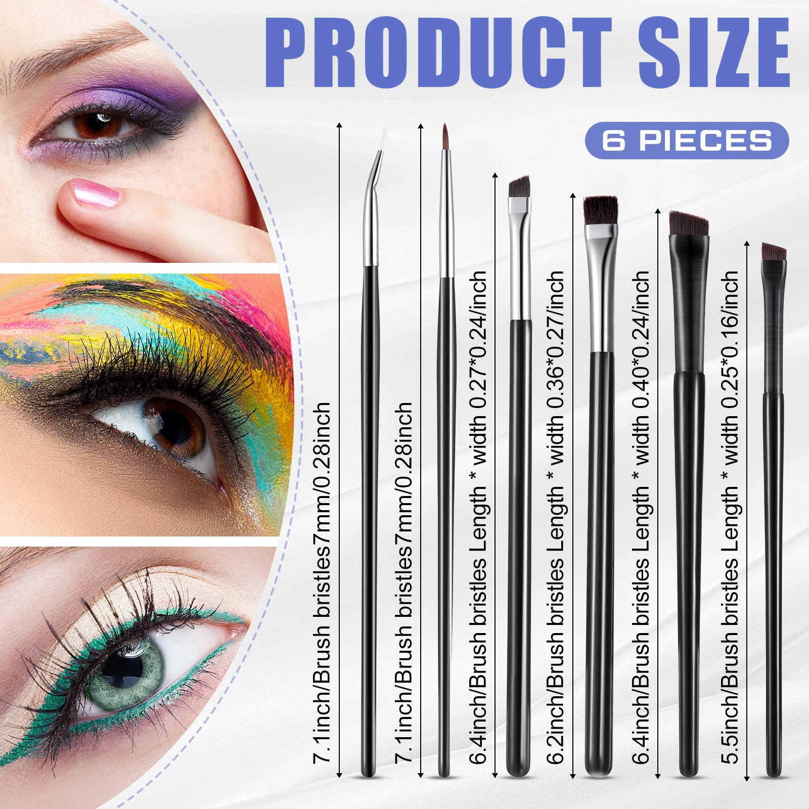 6 Pieces Eyeliner Brush Set, Ultra Thin Slanted Flat Angle Eyebrow Brush Fine Point Eyeliner Brushes Goth Makeup Brushes Eye Shadow Brushes for Women Girls Cosmetics