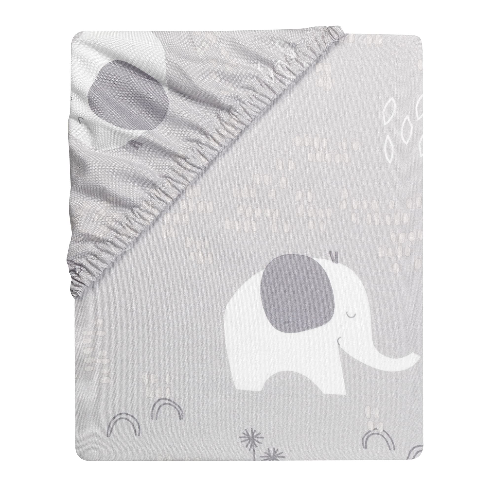 Bedtime Originals Elephant Love Gray/White Baby/Toddler Polyester Fitted Crib Sheet