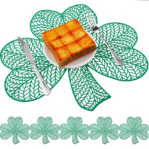 6 pieces st. patrick's day shamrock placemat green pvc table place mat non slip heat resistant st patrick's day placemats for dining kitchen table home decoration, 16.5 inch