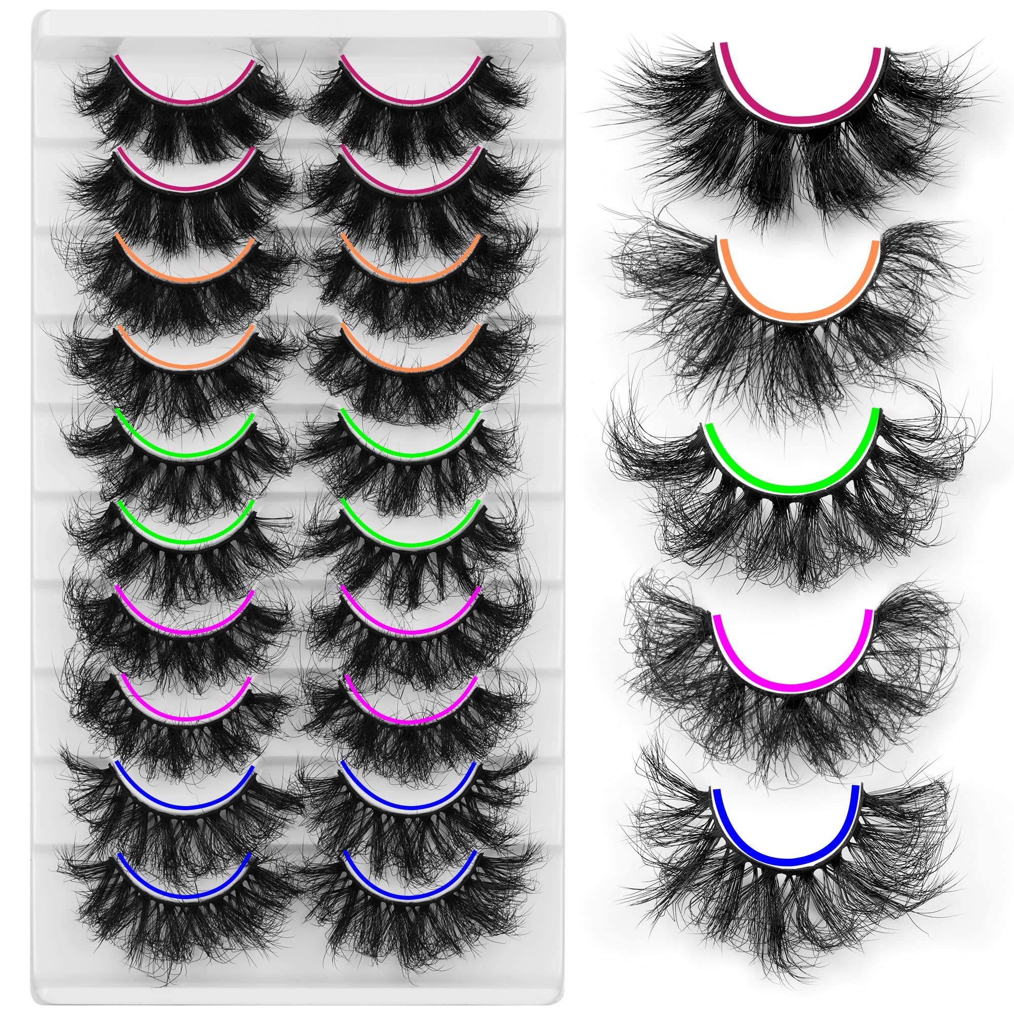 Mink Lashes D Curl Lashes Strips Fluffy False Eyelashes Full Volume Messy Fake Lashes 10 Pairs 5 Styles Mink Lash Pack