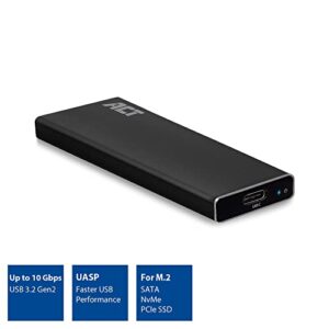 ACT Aluminum M.2 SATA and NVMe External SSD Enclosure, USB C 3.2 Gen 2, 10Gbps Transfer Rate, M-Key/B+M Key, M2 SSD Enclosure for Size 2230/2242/2260/2280 – AC1605