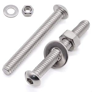 glvaner (8 sets) 3/8"-16 x 3 inch button head socket cap screws with 3/8"-16 hex nuts & flat washers 304 stainless steel 18-8 full thread