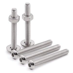 Glvaner (8 Sets) 3/8"-16 x 3 inch Button Head Socket Cap Screws with 3/8"-16 Hex Nuts & Flat Washers 304 Stainless Steel 18-8 Full Thread