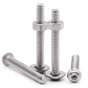 Glvaner (8 Sets) 3/8"-16 x 3 inch Button Head Socket Cap Screws with 3/8"-16 Hex Nuts & Flat Washers 304 Stainless Steel 18-8 Full Thread