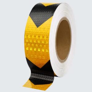 buymally 82feet x 2in reflective caution floor tape outdoor waterproof yellow & black arrow tape trailer accessories fluorescent high visibility sticker, for car, truck, vehicles, boats, signs