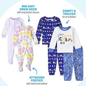 The Children's Place 2 Pack Baby Toddler Girls Snug Fit Cotton Mixed 2 Piece Pajama Sets, Unicorn Dino 2-Pack, 4T