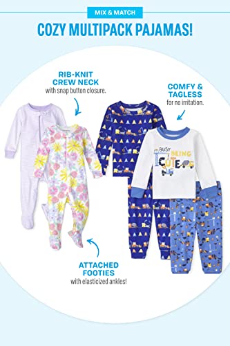 The Children's Place 2 Pack Baby Toddler Girls Snug Fit Cotton Mixed 2 Piece Pajama Sets, Unicorn Dino 2-Pack, 4T