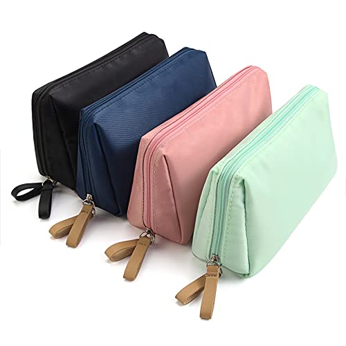 MAANGE Small Makeup Bag 2Pcs Travel Makeup Pouch Portable Double Zippers Storage Travel Small Cosmetic Bag for Women and Girls(Pink+Blue)