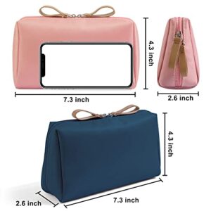 MAANGE Small Makeup Bag 2Pcs Travel Makeup Pouch Portable Double Zippers Storage Travel Small Cosmetic Bag for Women and Girls(Pink+Blue)