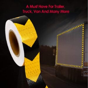 BUYMALLY 82Feet X 2in Reflective Caution Floor Tape Outdoor Waterproof Yellow & Black Arrow Tape Trailer Accessories Fluorescent High Visibility Sticker, for Car, Truck, Vehicles, Boats, Signs