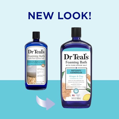 Dr Teal's Foaming Bath with Pure Epsom Salt, Detoxify & Energize with Ginger & Clay, 34 fl oz (Pack of 4) (Packaging May Vary)