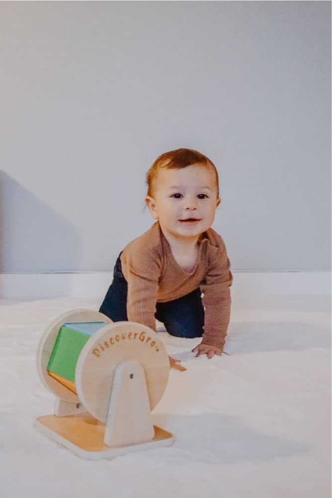 DISCOVERGRO Montessori Wooden Rainbow Spinning Toy Drum | Montessori Baby Toy 3 Months - 2 Years Old + | Educational Toys for Early Development | Baby Montessori Toys