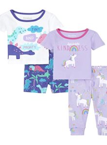 the children's place 2 pack baby toddler girls snug fit cotton mixed 2 piece pajama sets, unicorn dino 2-pack, 4t