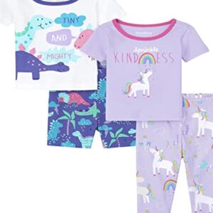 The Children's Place 2 Pack Baby Toddler Girls Snug Fit Cotton Mixed 2 Piece Pajama Sets, Unicorn Dino 2-Pack, 4T