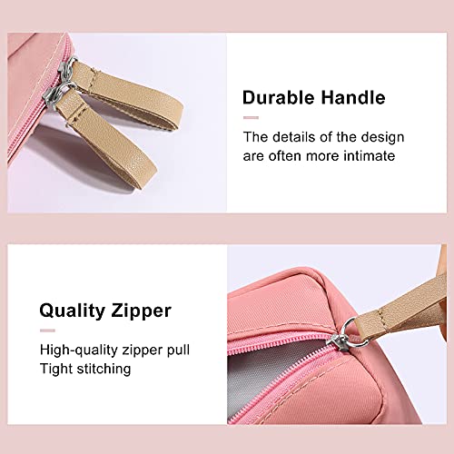 MAANGE Small Makeup Bag 2Pcs Travel Makeup Pouch Portable Double Zippers Storage Travel Small Cosmetic Bag for Women and Girls(Pink+Blue)