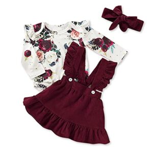 patpat newborn infant baby girl clothes outfit long sleeve romper top overall dress suspender skirt set for 0-3 months