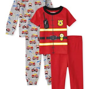 The Children's Place Baby Boys' Unisex and Toddler Snug Fit Cotton Mixed 2 Piece Pajama Sets, Firefighter/Fire Truck 2-Pack, 12-18 Months