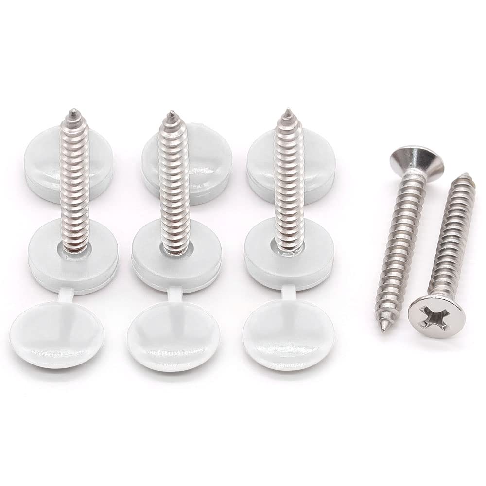 Glvaner M4 (80 pcs) White Color Collated Screws Caps Hinged Screw Cover Caps with 20 PCs #8 x 1-1/4" (4.2 x 32mm) Flat Head Wood Screws Stainless Steel 304 (18-8) for TV or Furnitures