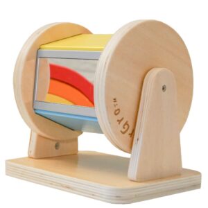 DISCOVERGRO Montessori Wooden Rainbow Spinning Toy Drum | Montessori Baby Toy 3 Months - 2 Years Old + | Educational Toys for Early Development | Baby Montessori Toys