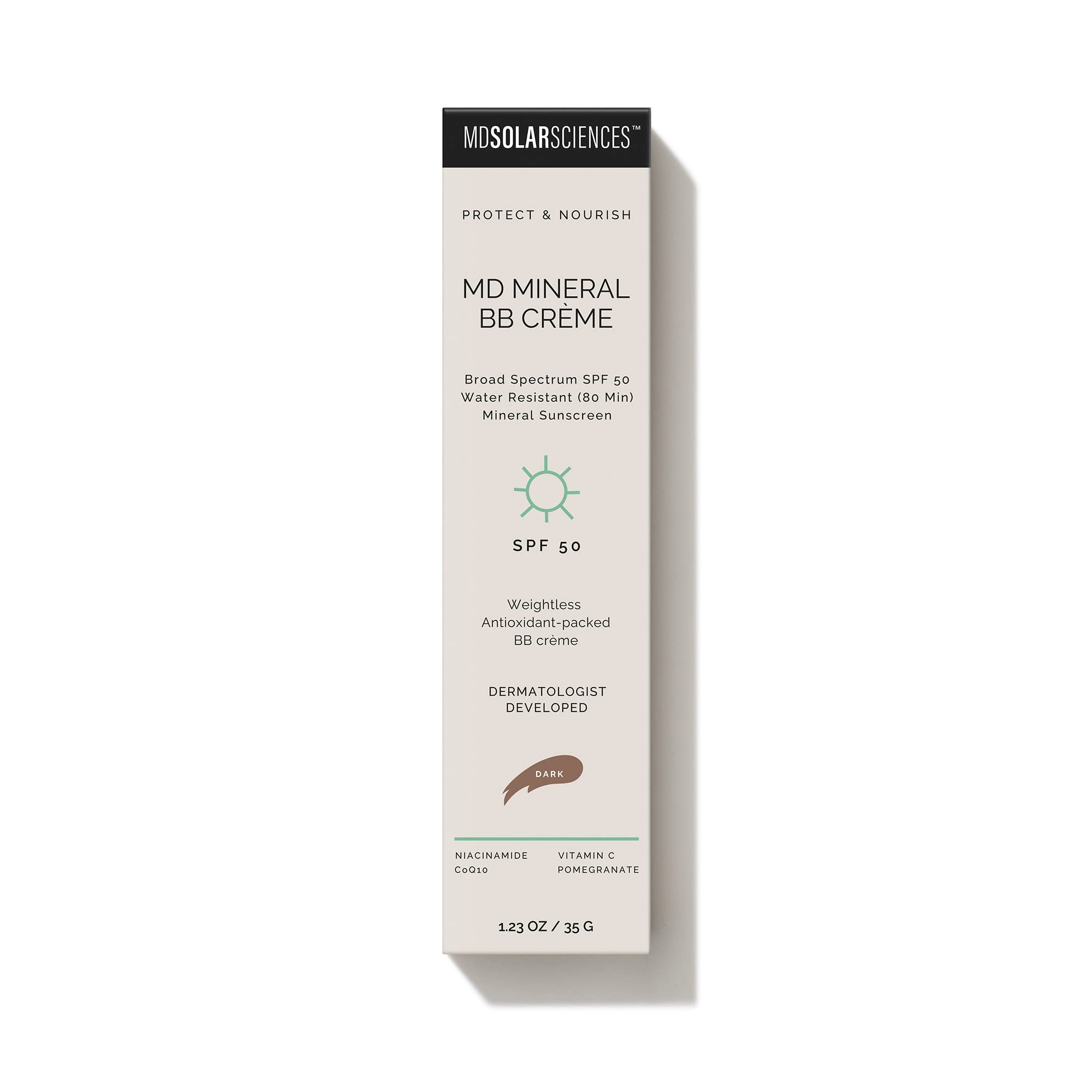 MDSolarSciences Crème Mineral Beauty Balm SPF 50, Oil-Free Tinted Matte BB Cream Perfects Skin & Provides Broad Spectrum UV Protection, Dark,1.23 Ounce (Pack of 1)