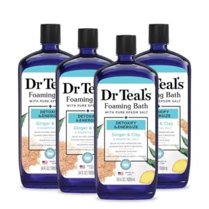 dr teal's foaming bath with pure epsom salt, detoxify & energize with ginger & clay, 34 fl oz (pack of 4) (packaging may vary)