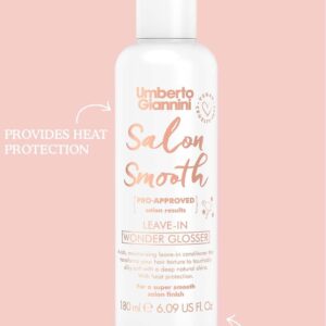 Umberto Giannini Salon Smooth Wonder Glosser - Lightweight Leave In Conditioner Hair Treatment with Heat Protection - Creates Shine & Reduces Frizz for Straight, Curly and Wavy Hair 6.09 fl OZ