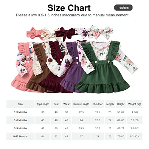 PATPAT Newborn Infant Baby Girl Clothes Outfit Long Sleeve Romper Top Overall Dress Suspender Skirt Set for 0-3 Months