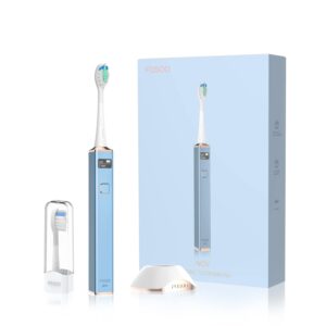 fosoo sonic electric toothbrushes for adults, toothbrushes electric rechargeable with 90 days battery life,38000vpm,3 modes,2 min smart timer,oled display,metal cover w 3 colors optional (blue)