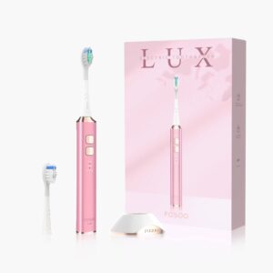 fosoo sonic electric toothbrushes for adults, lux toothbrushes electric rechargeable with 120 days battery life,38000vpm,3 modes,2 min smart timer,metal cover w 5 colors optional (pink)