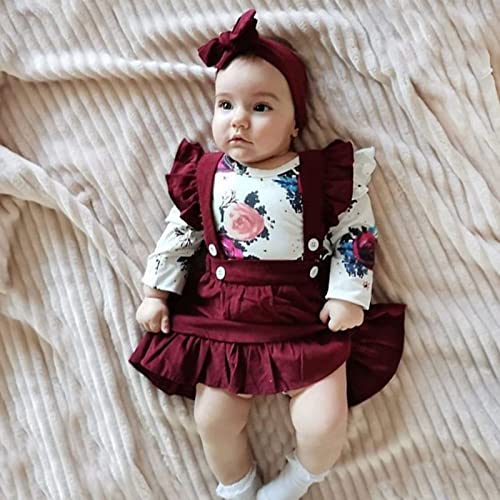 PATPAT Newborn Infant Baby Girl Clothes Outfit Long Sleeve Romper Top Overall Dress Suspender Skirt Set for 0-3 Months