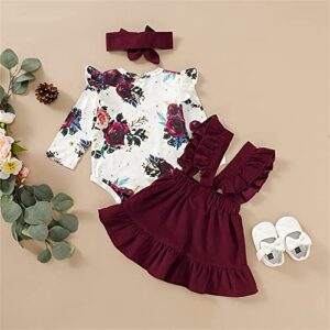 PATPAT Newborn Infant Baby Girl Clothes Outfit Long Sleeve Romper Top Overall Dress Suspender Skirt Set for 0-3 Months