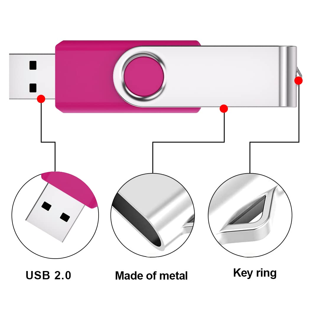 BHMUHIEK USB Flash Drive 2.0 Thumb Drive Jump Drive Pen Drive Bulk Memory Sticks Zip Drives Swivel with Led Light Keychain Design Yellow/Red/Blue/Green/Black (32G-10PCS, 10PCS)