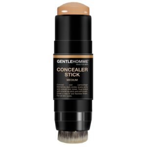 concealer stick with brush for men - eraser dark circles - men’s multi-use concealer - dual sided full coverage concealer pen with soft brush - buildable coverage makeup - all skin types - (medium)