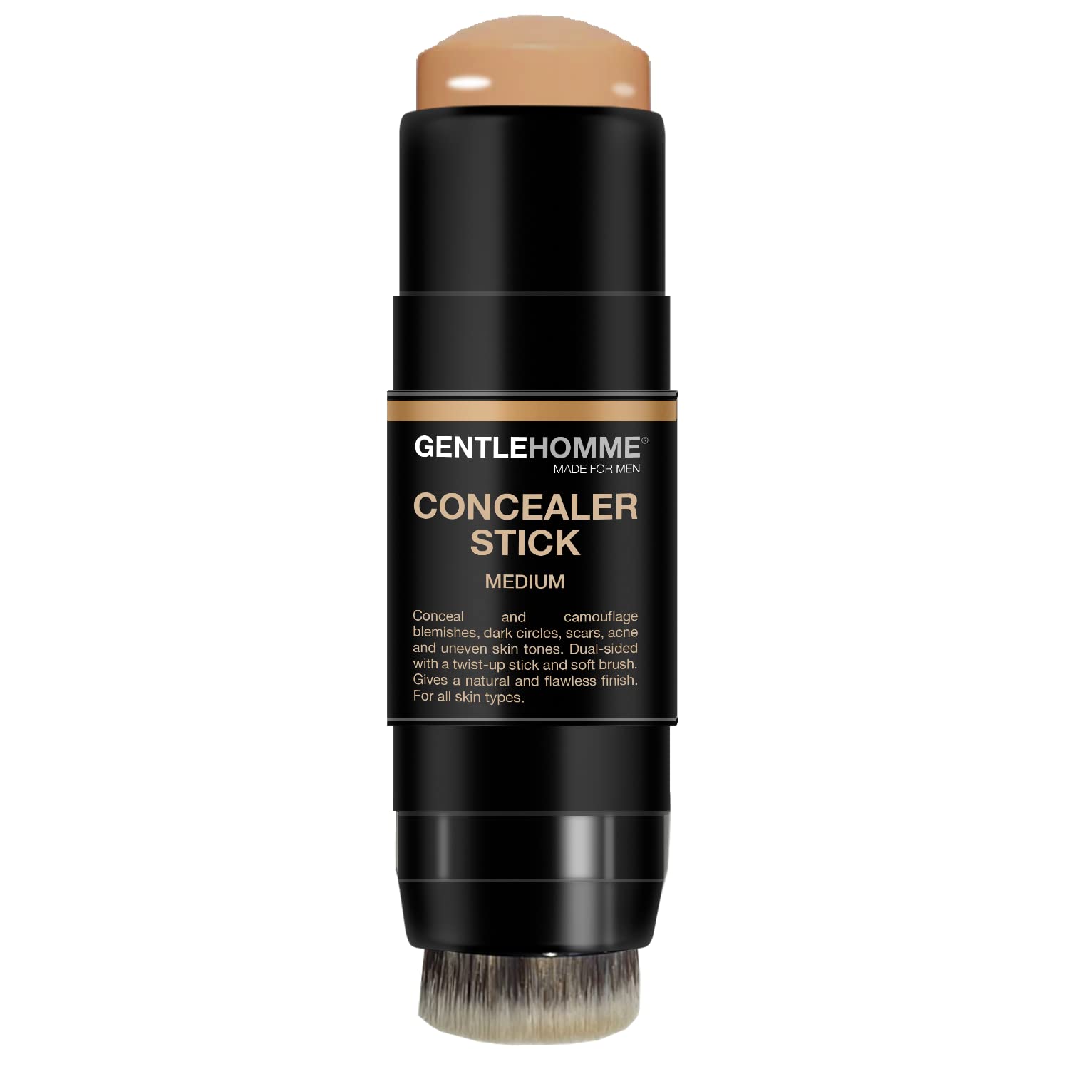 Concealer Stick with Brush for Men - Eraser Dark Circles - Men’s Multi-Use Concealer - Dual Sided Full Coverage Concealer Pen with Soft Brush - Buildable Coverage Makeup - All Skin Types - (Medium)