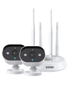 zosi 5mp spotlight wifi home security camera kit,2pack c308ah wi-fi halow outdoor cameras with base station,2-way audio,night vision,weatherproof,cloud storage,smart light&sound alarm,work with alexa