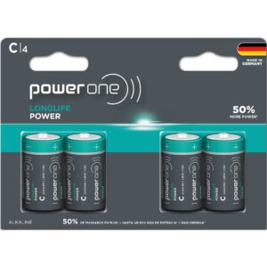 power one longlife power c battery | long performing alkaline batteries made in germany with up to 10 years shelf life - pack of 4