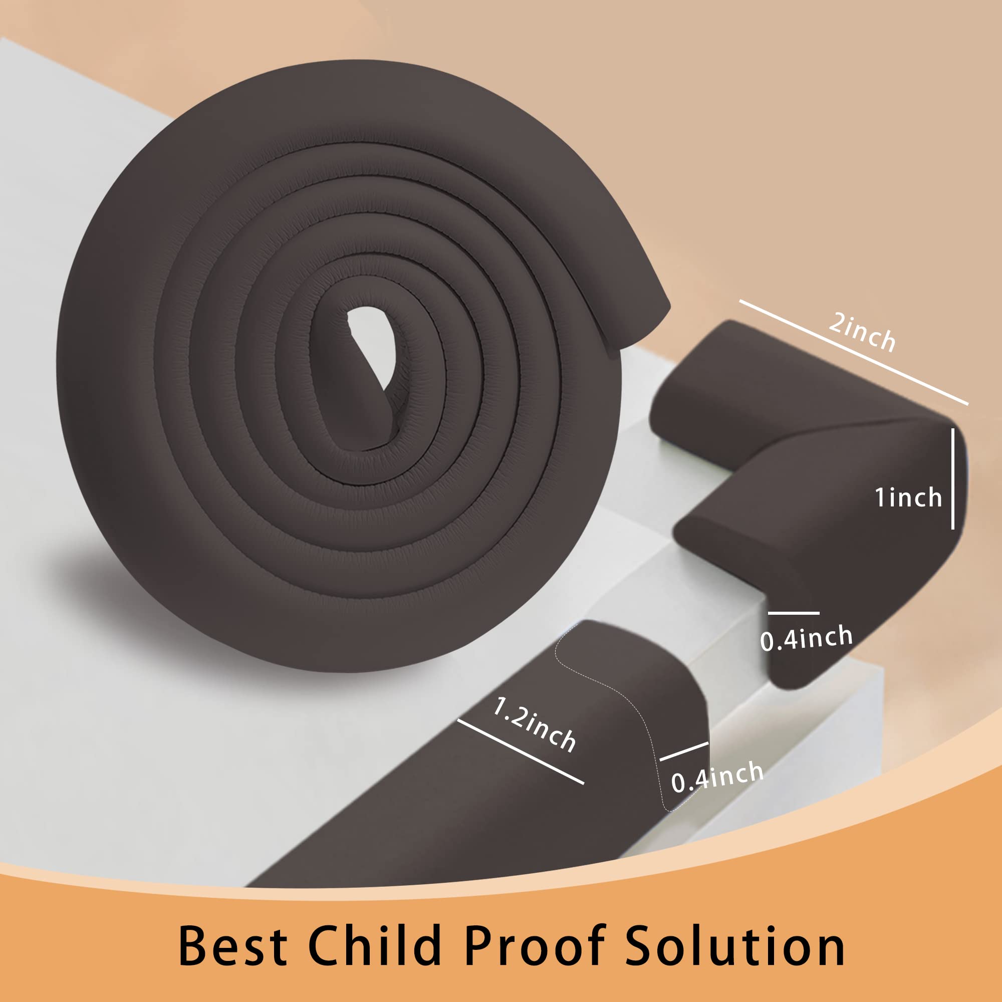 Baby Proofing Corner Guards with Four Corners and Two Meters Edges, Non-Toxic, Soft with Thick Foam, 6.6 ft. Edge + 4 Corners by KING&CINLM