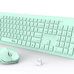 Wireless Keyboard and Mouse, 2.4GHz Ergonomic Compact Quiet Full-Size Computer Keyboard Cordless Mouse Combo with Nano USB Receiver for Windows, Laptop, PC, Notebook (Mint Green)