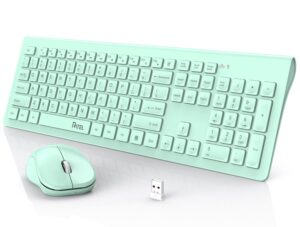 wireless keyboard and mouse, 2.4ghz ergonomic compact quiet full-size computer keyboard cordless mouse combo with nano usb receiver for windows, laptop, pc, notebook (mint green)