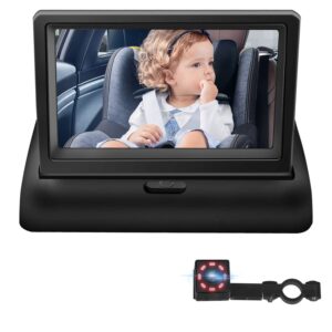 baby car camera, 4.3" hd night vision car mirror display, car seat camera for baby rear facing with full clear view, easy to observe baby's movements