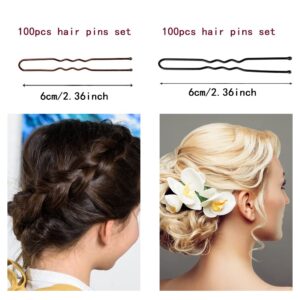 WSICSE U Shaped Hair Pins, 200Pcs 2.4Inches Hair Bun Pins with Storage Box for Buns, Women, Girls and Wedding Hairstyles (Black+Brown)