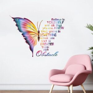 Mfault Inspirational Butterfly Believe in Yourself Quote Wall Decals Stickers, Large Motivational Saying Decoration Teens Girls Bedroom Living Room Art, Positive Phrase Women Home Kitchen Decor