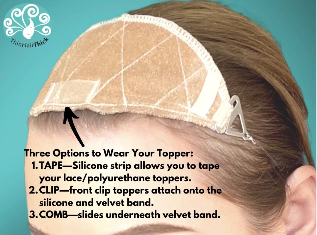 Thin Hair Thick Wig Grip, Topper Grip, Wig band for keeping wigs in place, Velvet Wig Grip, Wig band grip, Hair pieces and wiglets, Bonus stay-put tab included. Patent-pending Wig Top Grip.