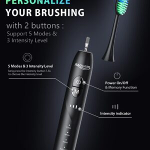 BAOVERI Electric Toothbrush with 8 Brush Heads for Adults&Kids, Ultrasonic Electric Toothbrushes, 5 Modes & 3 Intensity Levels, 2 Minutes Smart Timer, 4 Hours Fast Charge for 60 Days