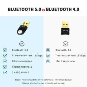 Bluetooth Adapter for PC 5.0, ALINKVITE Bluetooth Adapter for Windows 11/10/8.1/8/7, Bluetooth Dongle with Ultra-Range, Dual-Mode, USB Dongle for Keyboard, PC, Mobile, Printer, Headset, Speakers