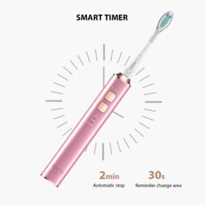 FOSOO Sonic Electric Toothbrushes for Adults, LUX Toothbrushes Electric Rechargeable with 120 Days Battery Life,38000vpm,3 Modes,2 Min Smart Timer,Metal Cover w 5 Colors Optional (Pink)