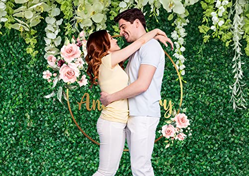 Ticuenicoa 7x5ft Green Grass Wall Floral Happy Anniversary Backdrop for Flower Love Cheers to 10 Years 50th Wedding Birthday Party Supplies Decorations Banner Photo Booth Props Gifts Background