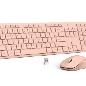 Wireless Keyboard and Mouse Combo, 2.4G USB Quiet Silent Wireless Mouse Keyboard Combo for Computer, Laptop, PC, Desktops, Monitor by Deeliva (Pink)